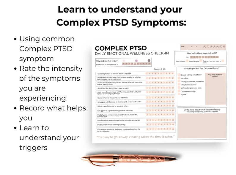 Complex PTSD Daily Checklist, Printable Trauma Recovery for Adults, 1 ...