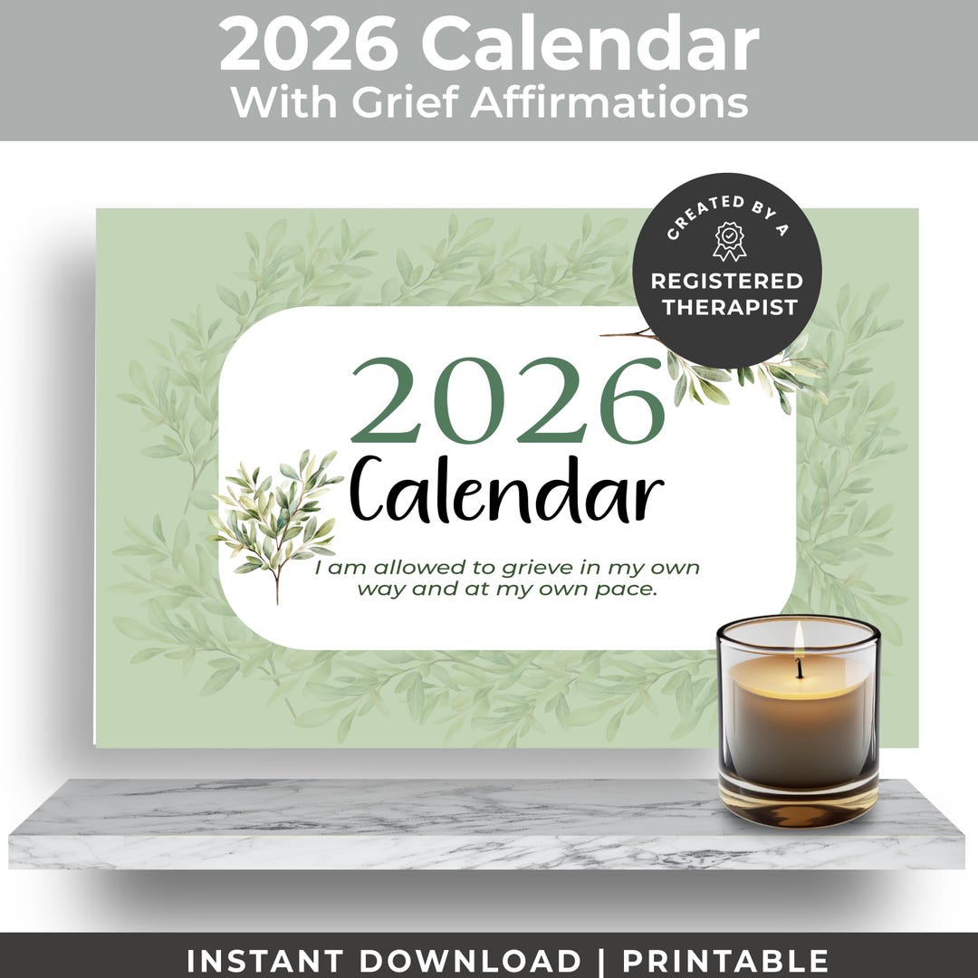 2026 Green Bereavement Calendar - Grief and Loss Affirmations - PDF ...
