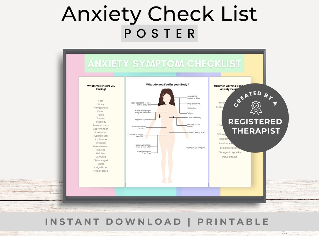 Anxiety Checklist, Anxiety Symptoms & Signs Poster, Printable in Pastel ...