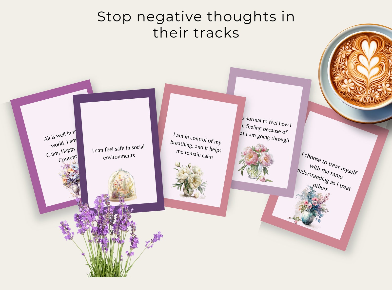 Anxiety Relief Coping Cards, Pink Floral Flashcards for Anxiety, Coping ...