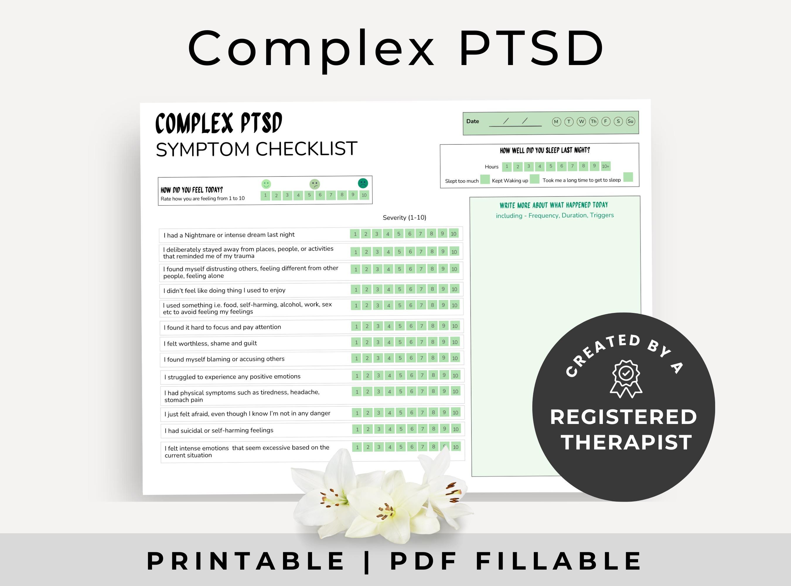 Complex PTSD Worksheet, CPTSD Daily Checklist, Trauma Coping Skills ...