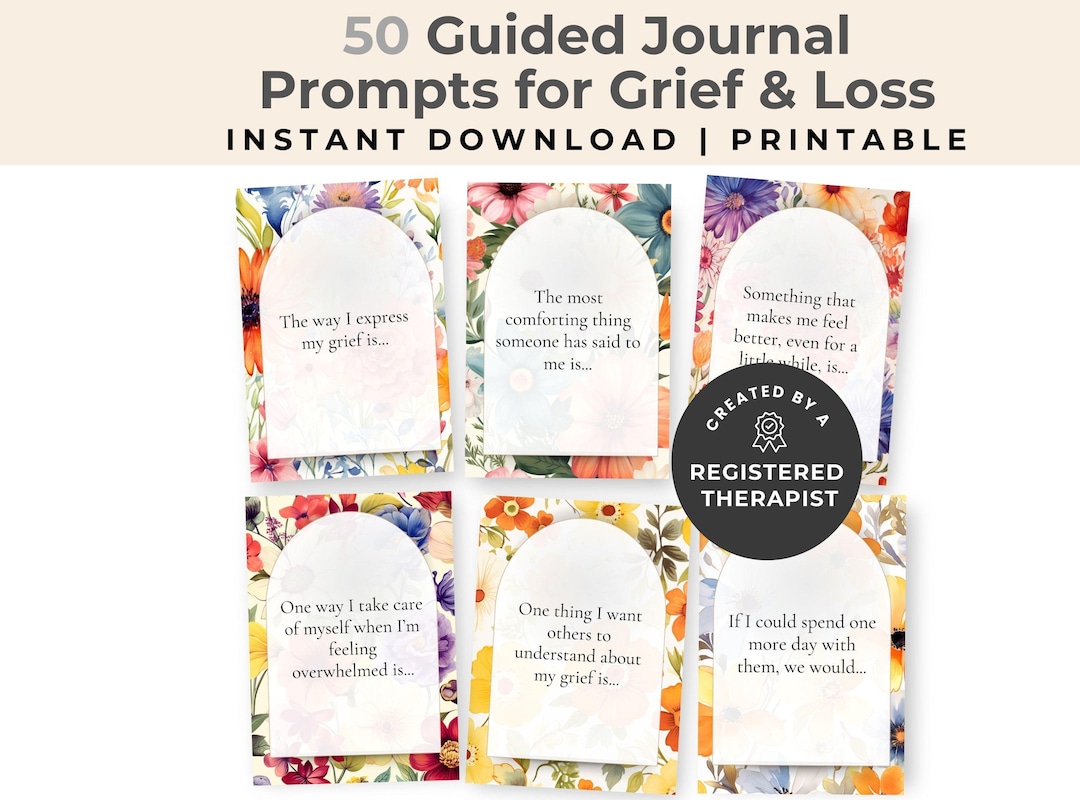 Grief Therapy Questions, Printable Journal Prompts for Loss, Floral ...