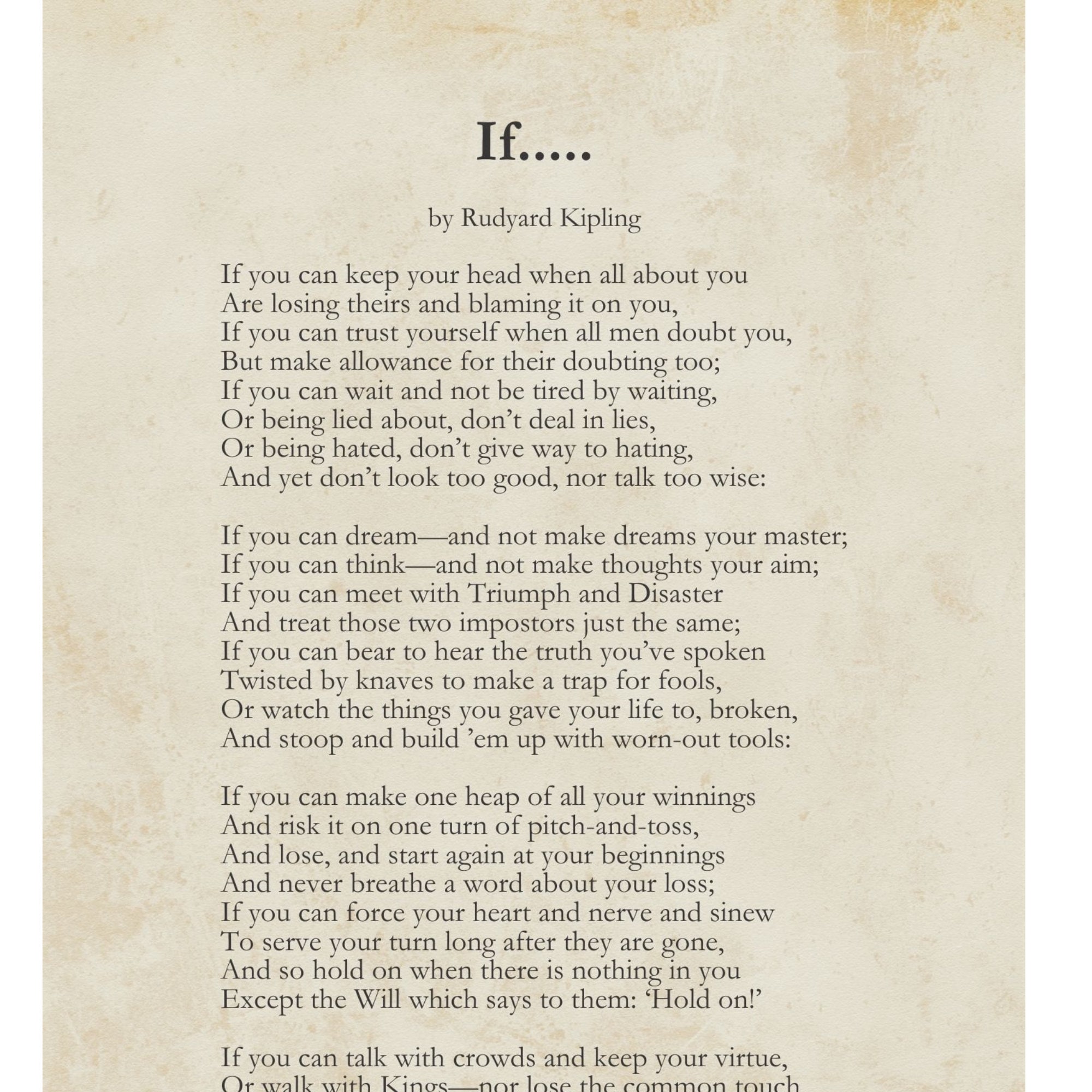 Rudyard Kipling If Poem, If Poem PDF, Poem for Dad, Poetry Printable ...