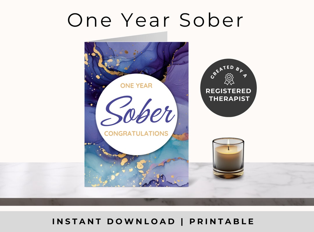 One Year Sober Card, Purple Sobriety Greetings Card, 1 Year Sober ...