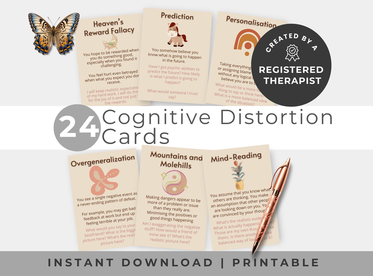 Cognitive Distortion Cards, Boho Styled Printable Flash Cards ...