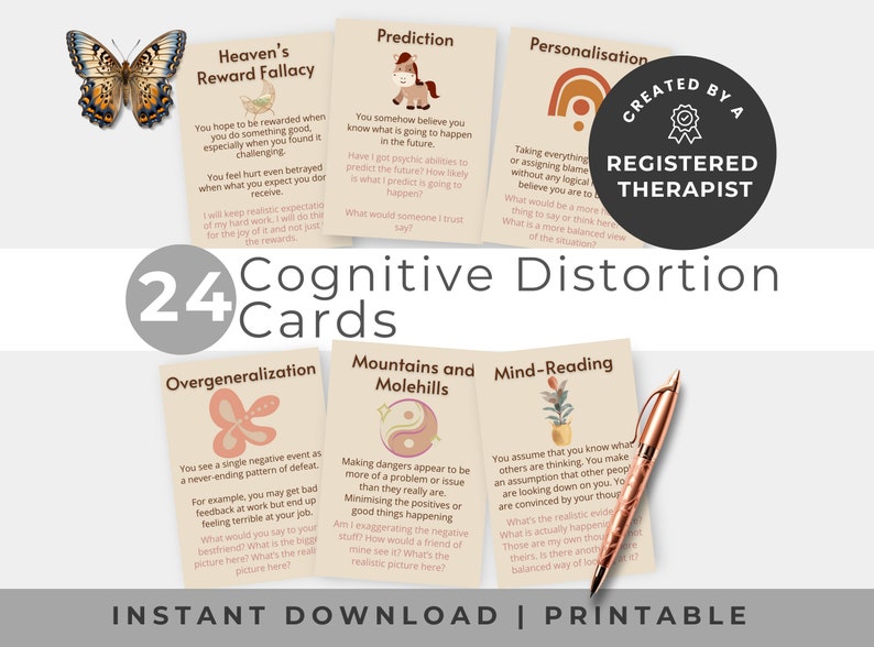 Cognitive Distortions Examples, Boho Styled Digital Flashcard ...