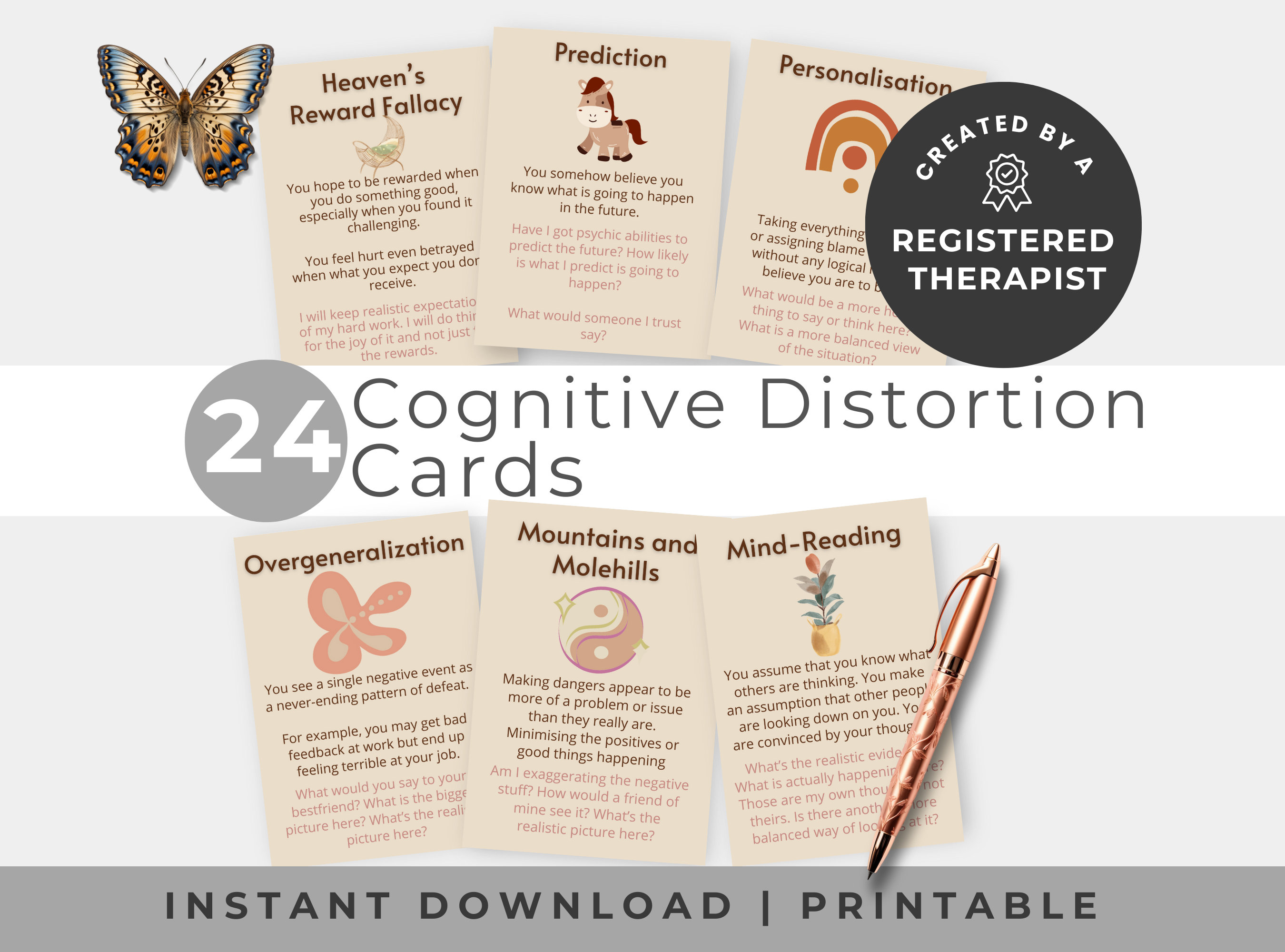 Cognitive Distortions Examples, Boho Styled Digital Flashcard ...