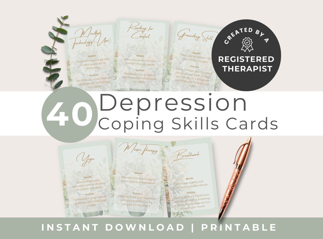Coping Skills Card Deck, Self Care for Depression, Botanical Printable ...
