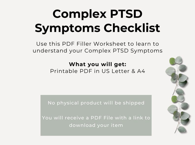 Complex PTSD Worksheet, CPTSD Daily Checklist, Trauma Coping Skills ...