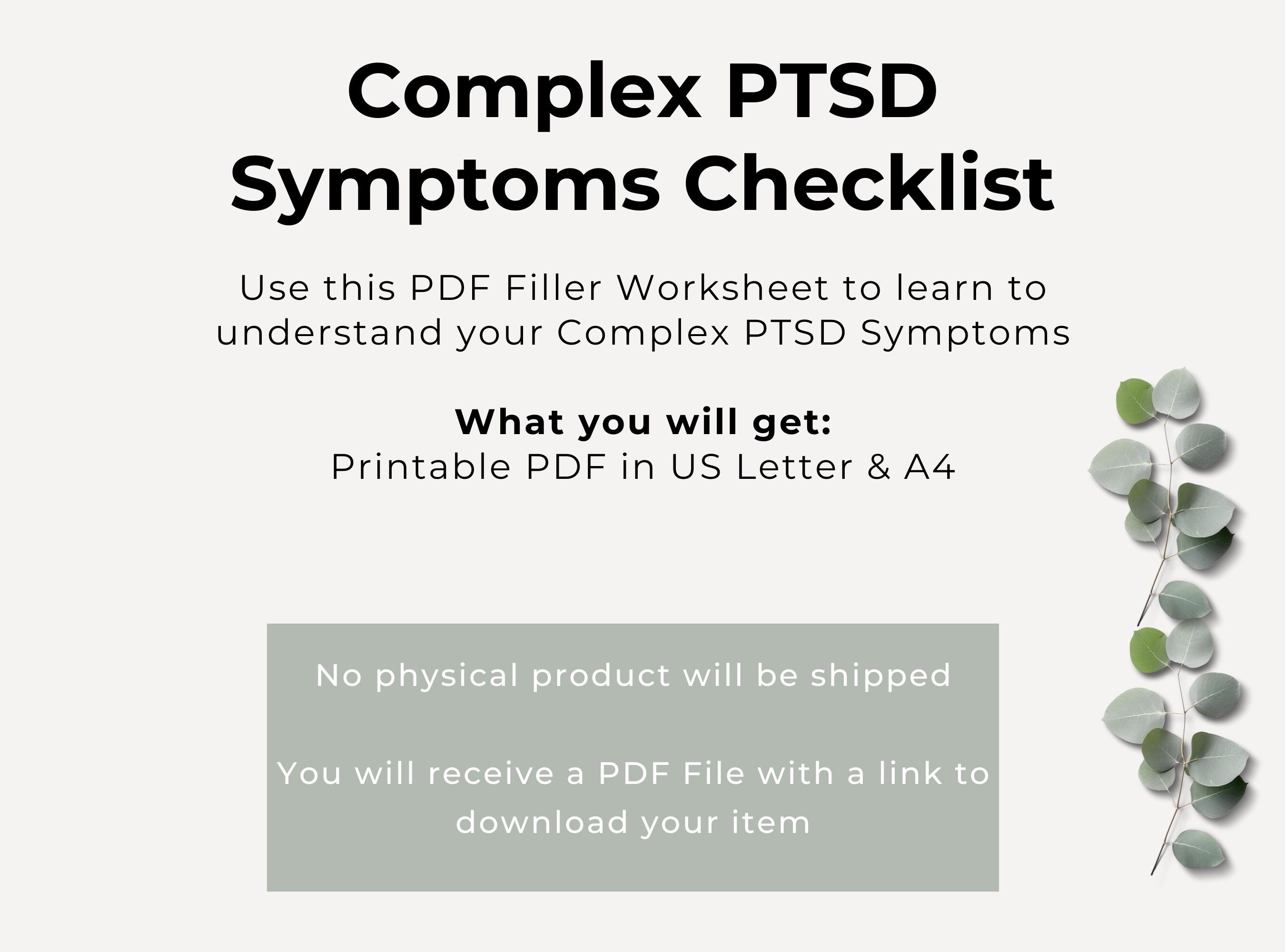 Complex PTSD Worksheet, CPTSD Daily Checklist, Trauma Coping Skills ...