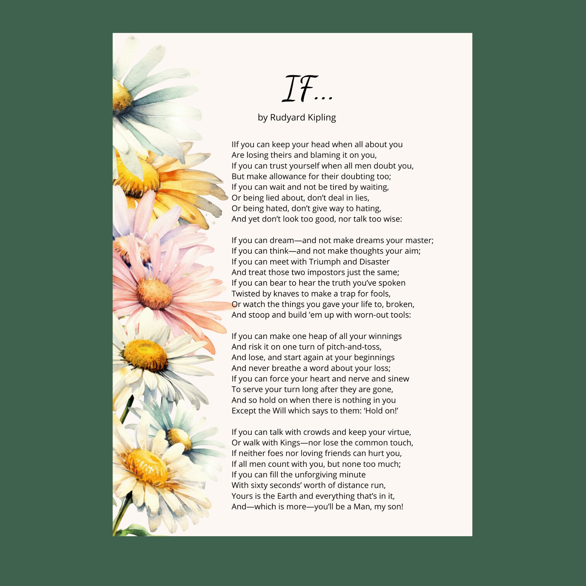 If Poem by Rudyard Kipling, Digital Greeting Card Downloads, Mental ...