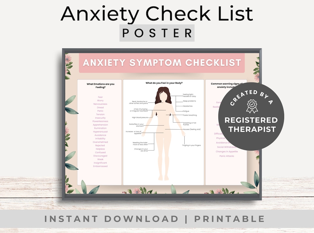 Anxiety Checklist Poster, Floral Mental Health Check in Infographic for ...