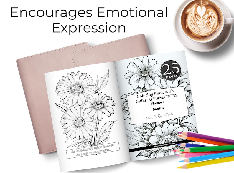 Floral Grief Coloring Pages, Bereavement Affirmations Activity, 25 Page ...