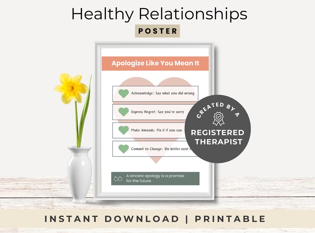 Healthy Relationships Posters, Apologize Like You Mean It, Boho Wall ...