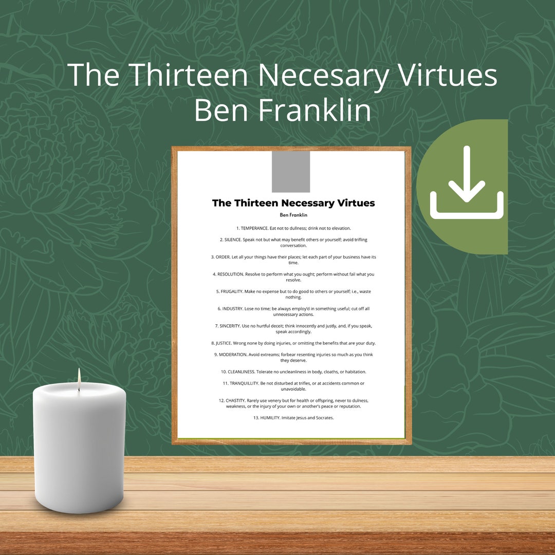 13 Necessary Virtues Benjamin Franklin, PDF, PNG, Poem for Dad, Poetry ...