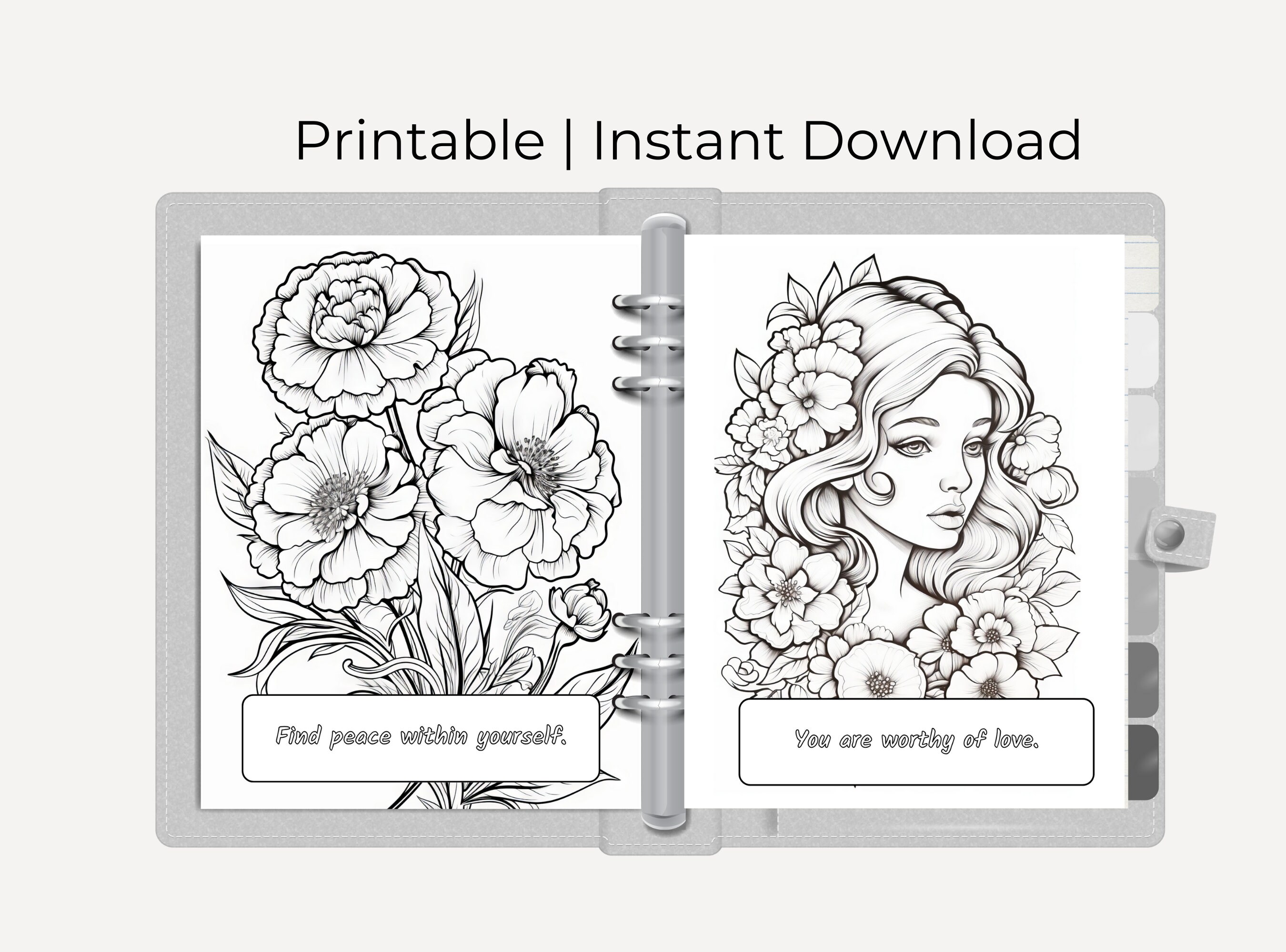 Bouquet of Flowers Coloring Book, With Positive Affirmations, 24 Page ...