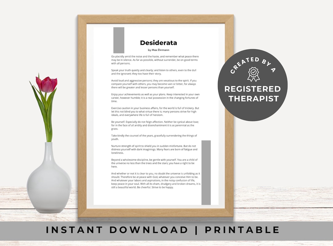 Desiderata Poem, Desiderata Wall Art, Desiderata Poster, Max Ehrmann ...