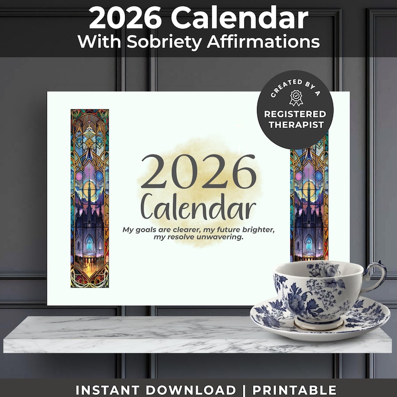 2026 Addiction Recovery Calendar, Stainglass Design With Affirmations ...