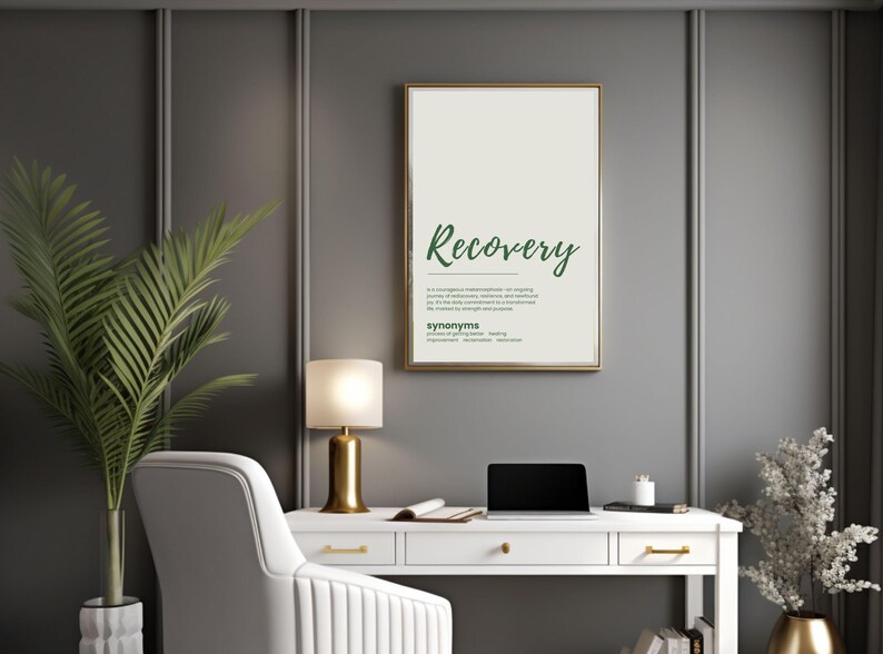 Recovery Definition Poster, Addiction Therapist Office Wall Art, Green Alcoholics Anonymous Wall ...