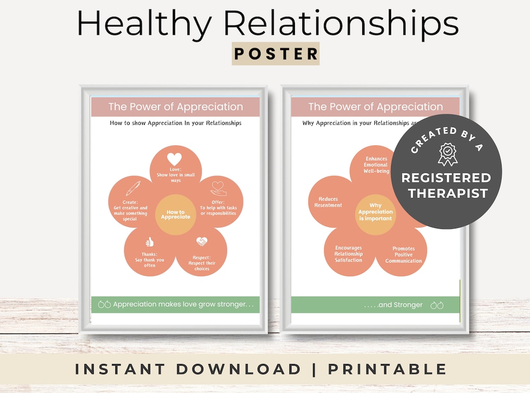 Healthy Relationships Posters, the Power of Appreciation, Boho Pair of ...