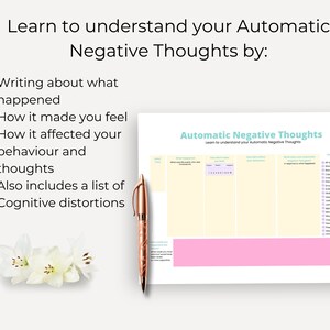 Therapy Worksheets for Adults, Automatic Negative Thoughts, Fillable ...