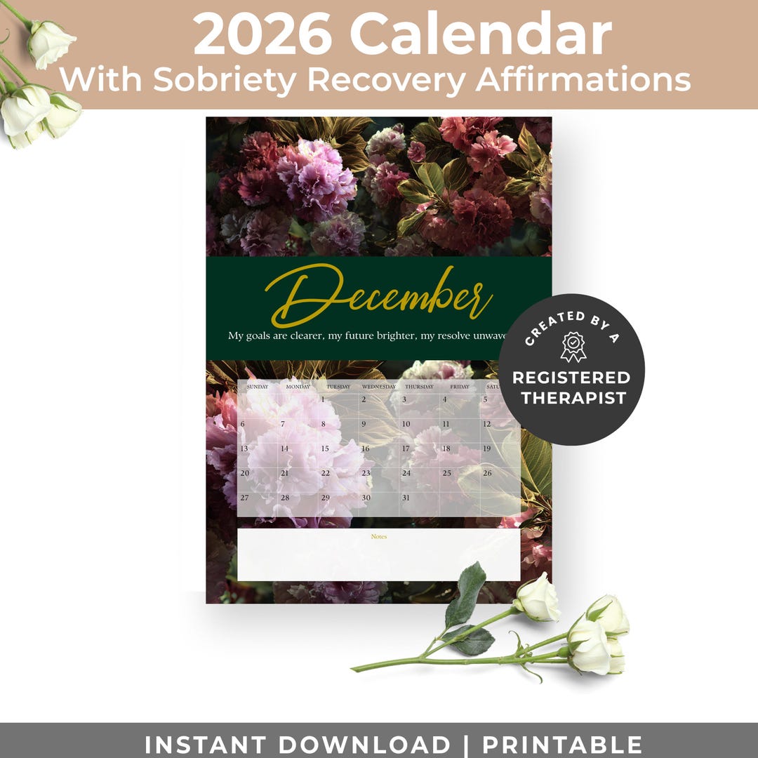 2026 Sobriety Calendar Printable PDF, Addiction Recovery Affirmations ...