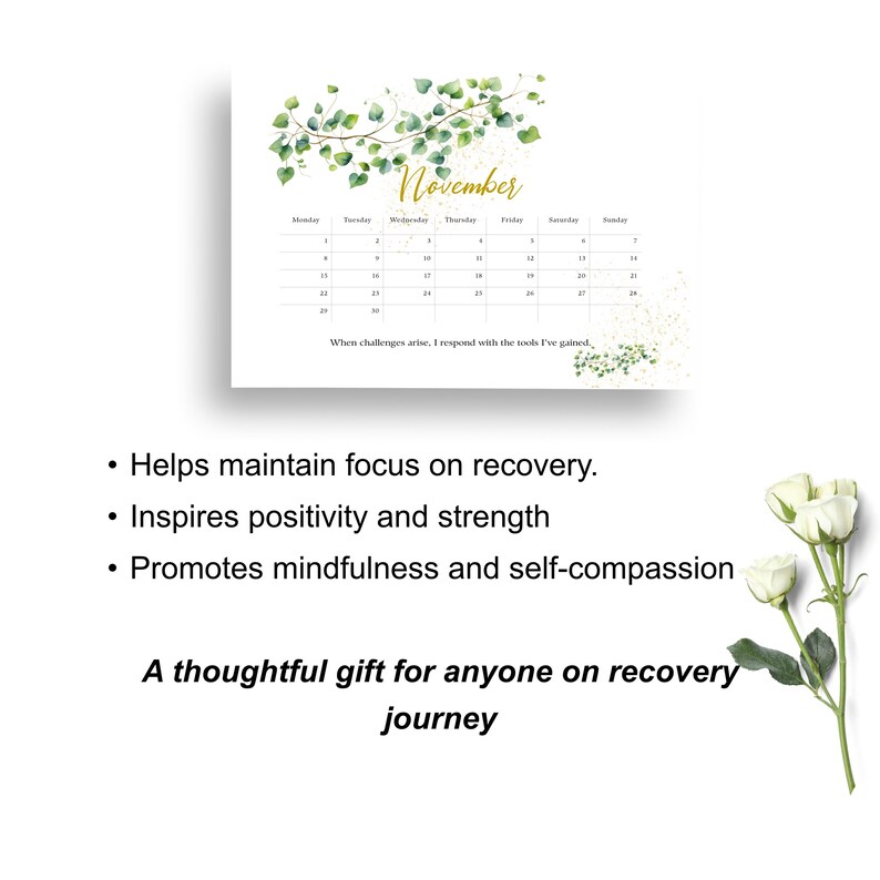 Printable Sobriety Calendar, Addiction Recovery Affirmations, Floral ...