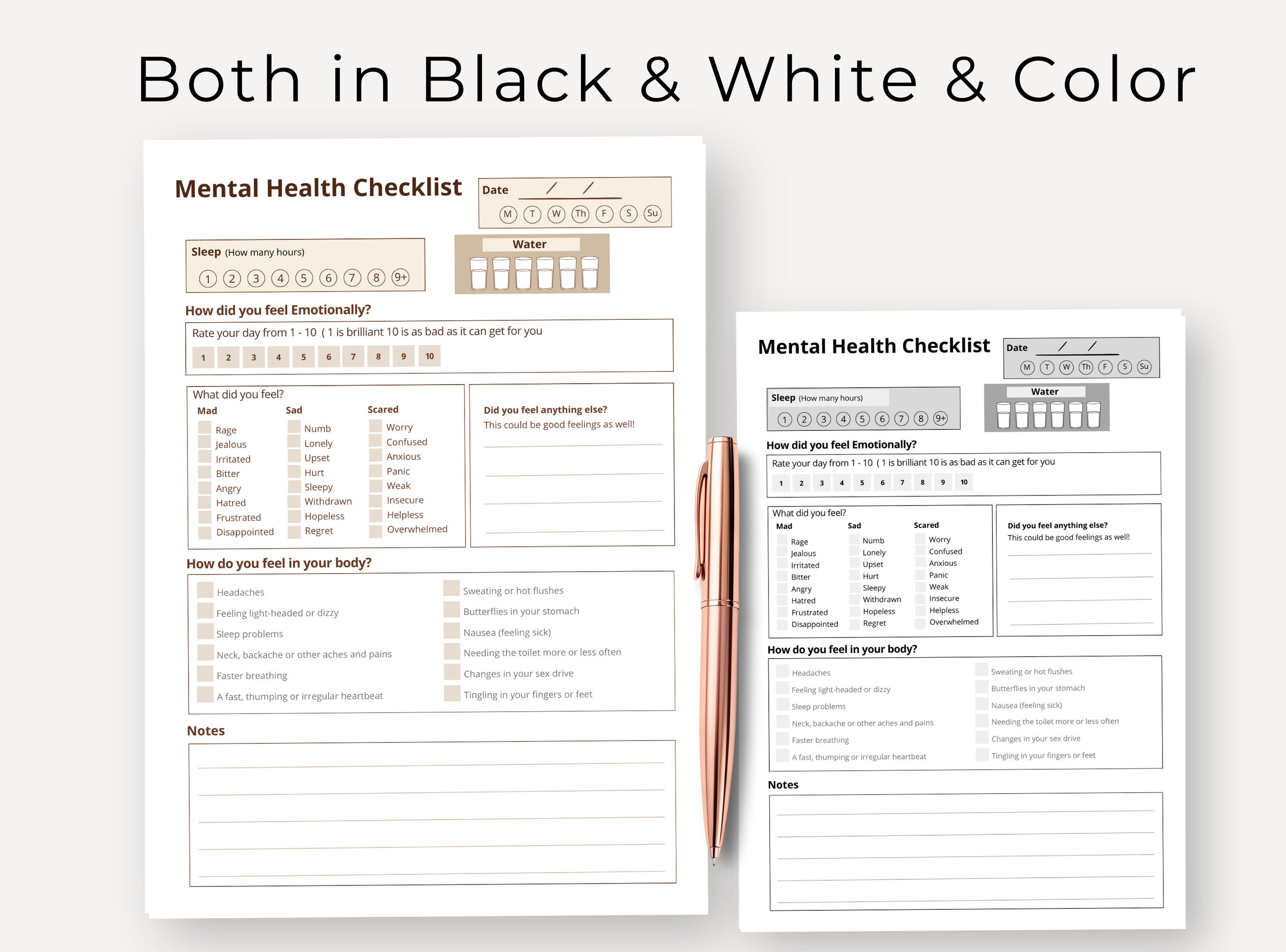Mental Health Checklist for Adults, Mental Health Tracker, Daily Mood ...