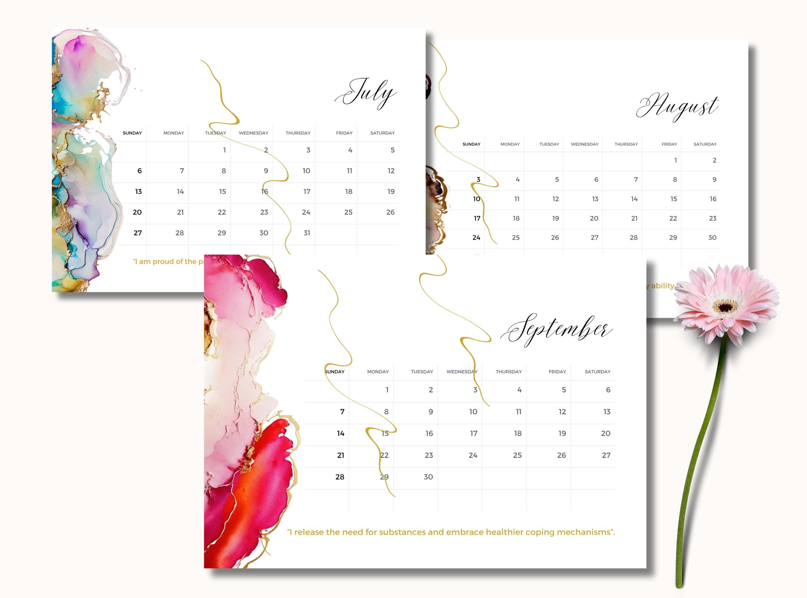 2025 Sobriety Calendar Printable PDF, Addiction Recovery Affirmations ...