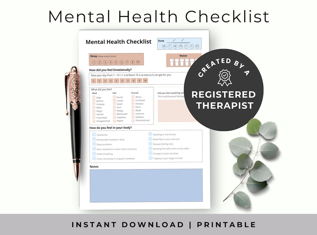 Mental Health Checklist Printable, Adults Mental Health Tracker, PDF ...