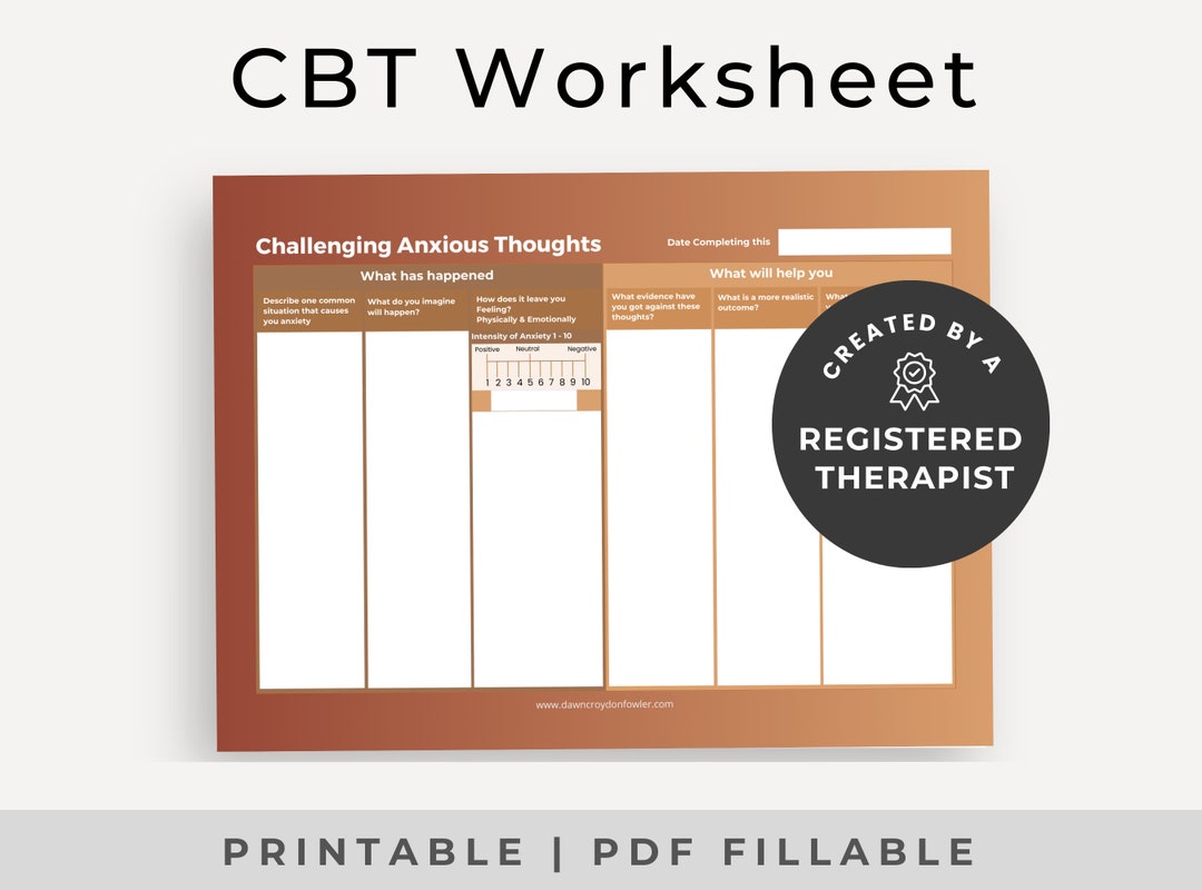 Anxiety Worksheets for Adults, Challenging Anxious Thoughts, Brown ...