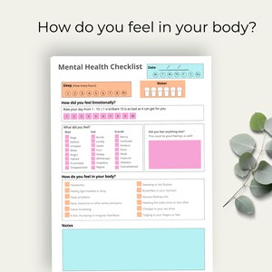 Mental Health Checklist for Adults, Mental Health Tracker, Daily Mood Tracker Print, Mental ...