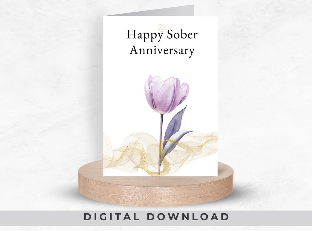 Two Year Sober Card, Purple Floral Printable Sobriety Birthday Gift, 2 ...