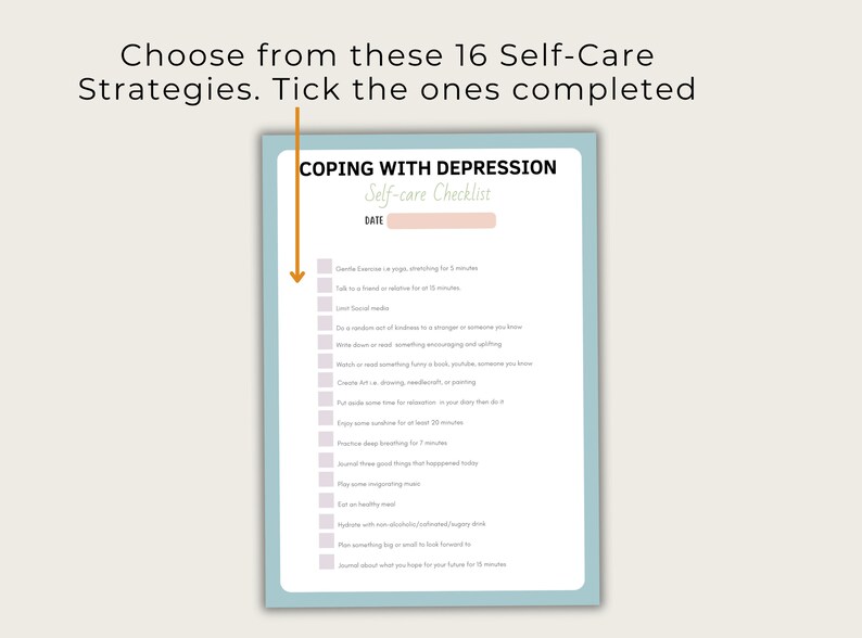 Self-care Checklist for Depression, Low Mood Coping Skills Worksheet ...