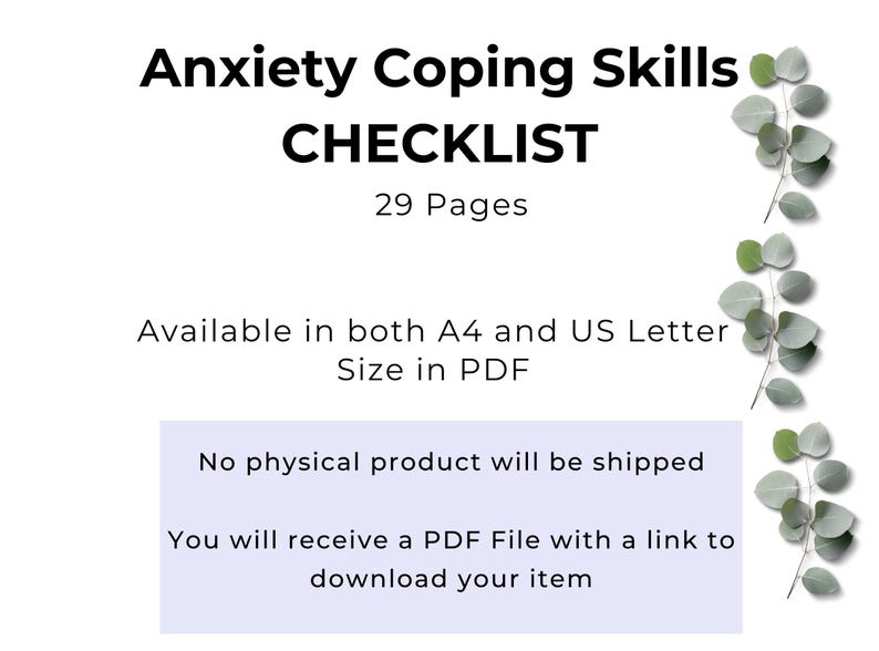 Anxiety Coping Skills Checklist, Mental Health Tools for Stress, 29 ...