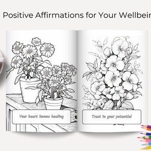 Bouquet of Flowers Coloring Book, With Positive Affirmations, 24 Page ...