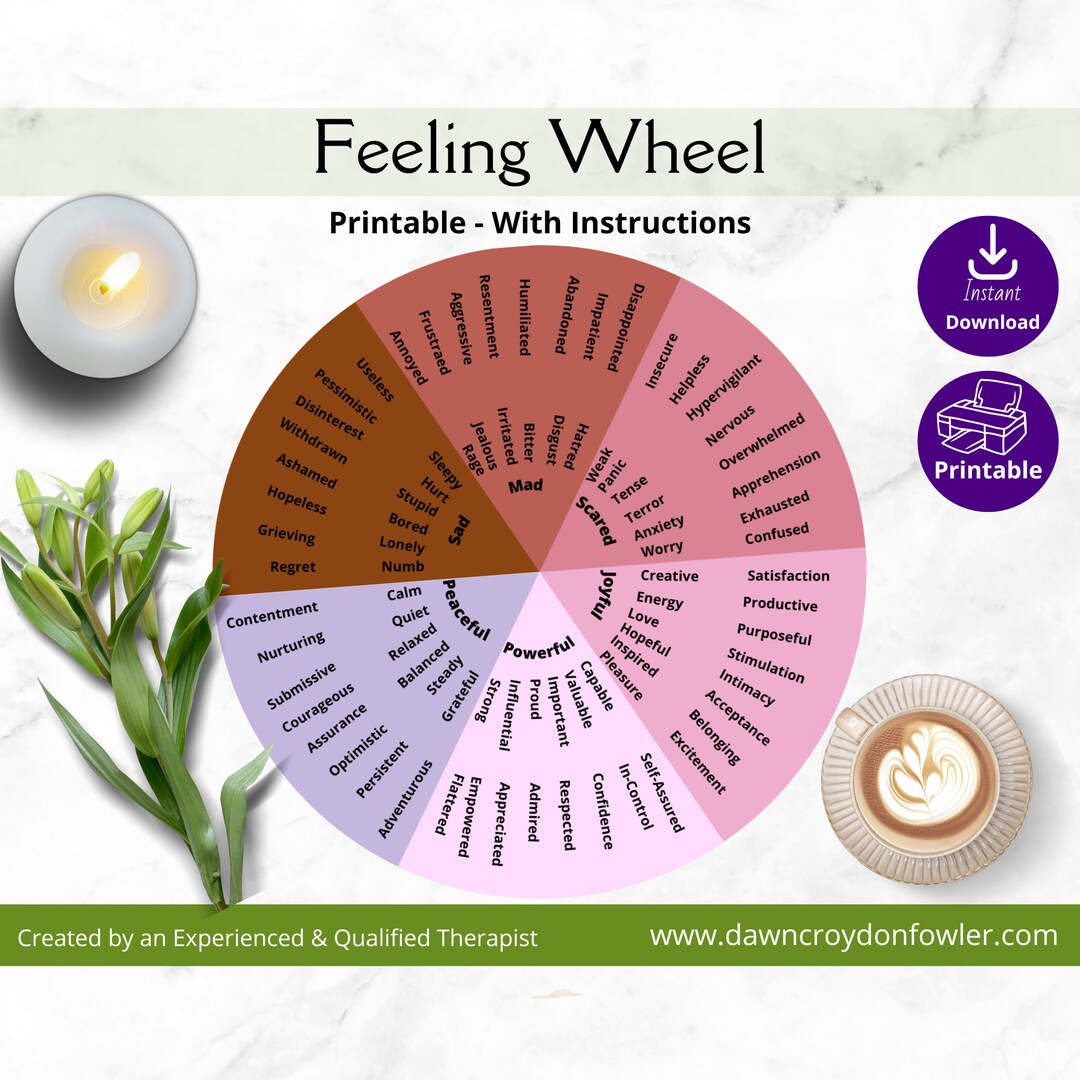 Feelings Wheel PDF Emotions Wheel Worksheet Feelings Chart - Etsy