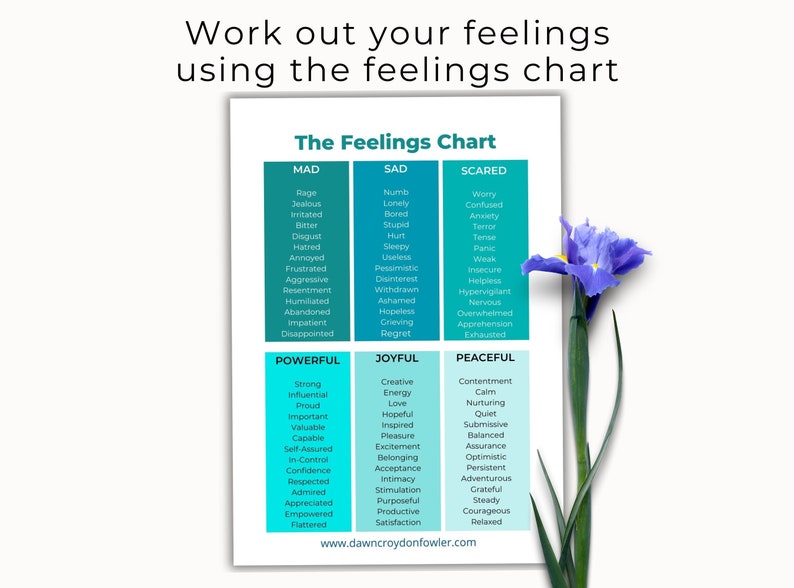 Feelings Chart for Adults, List of Feelings, Mental Health Handout ...