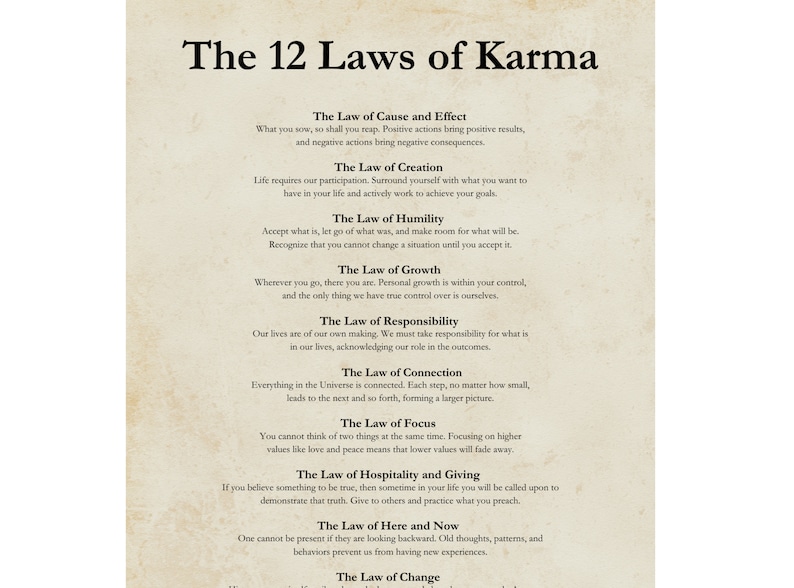 12 Laws of Karma Poster, Digital Download, Karma Print, Law of ...