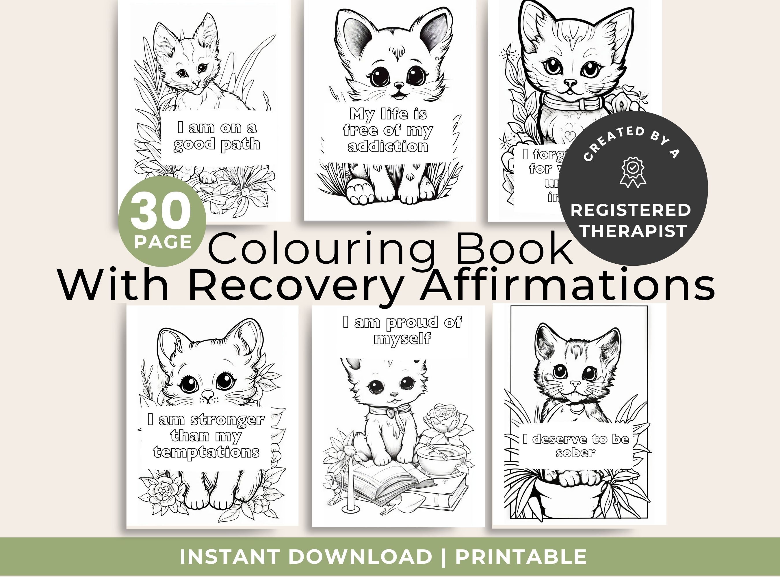 Sobriety Coloring, Sober Colouring Pages With Cats, Addiction Recovery ...