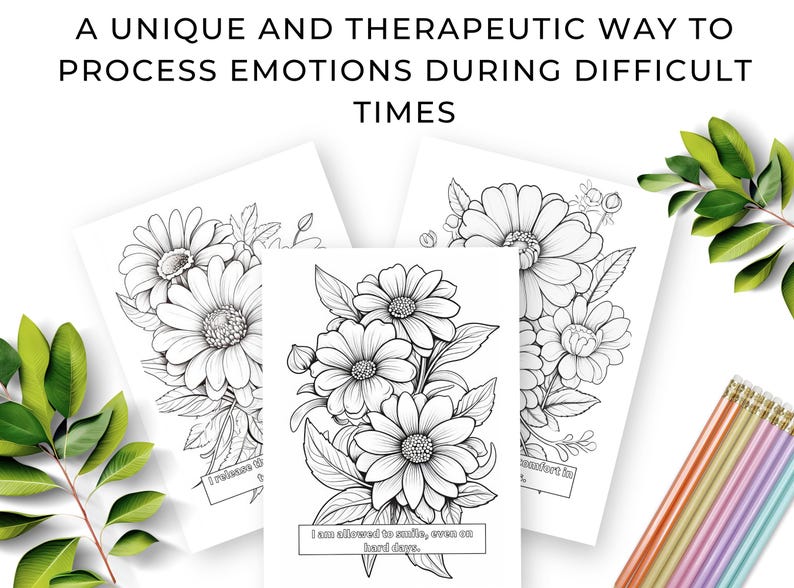 Floral Grief Coloring Pages, Bereavement Affirmations Activity, 25 Page ...
