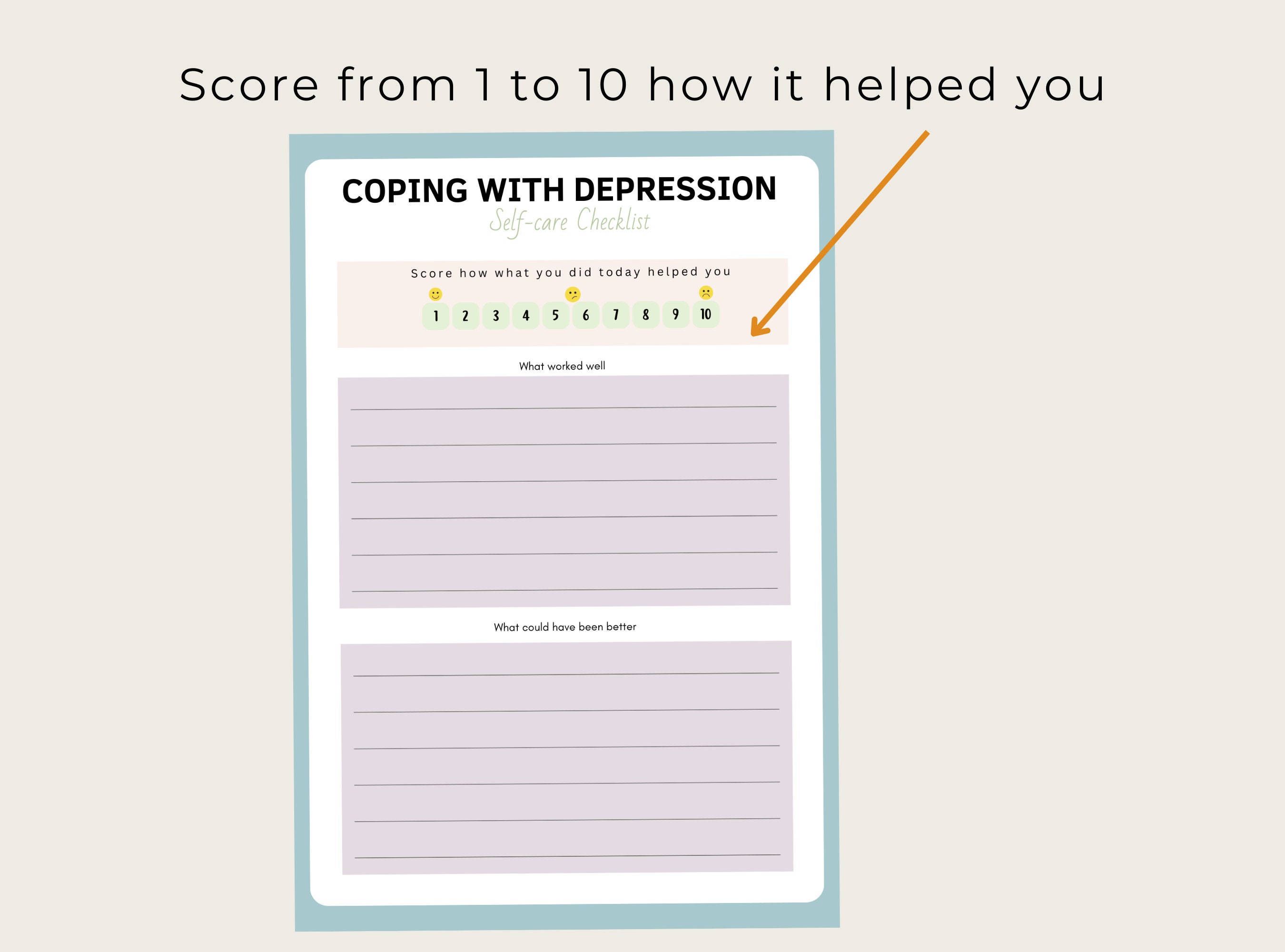 Self-care Checklist for Depression, Low Mood Coping Skills Worksheet ...