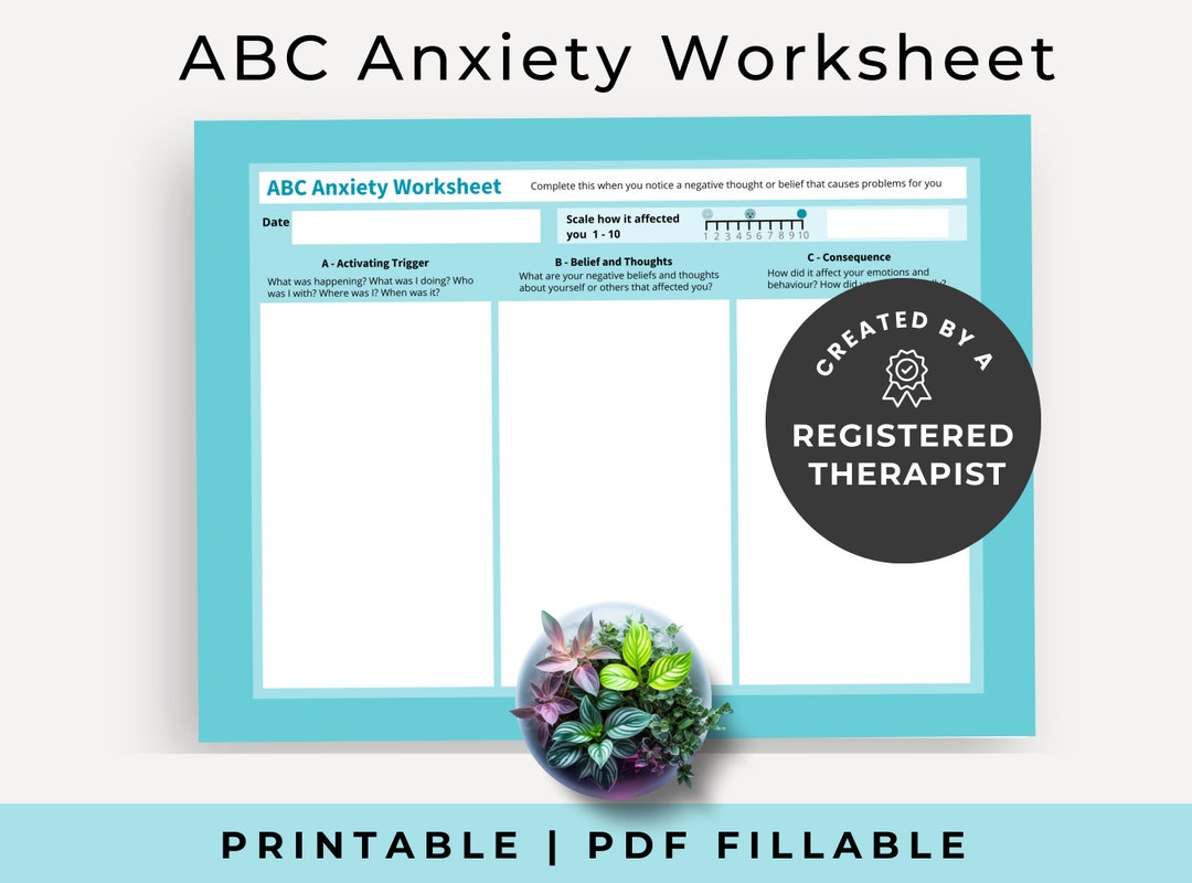 Anxiety Therapy Worksheet for Adults, ABC CBT Exercise, Fillable PDF ...