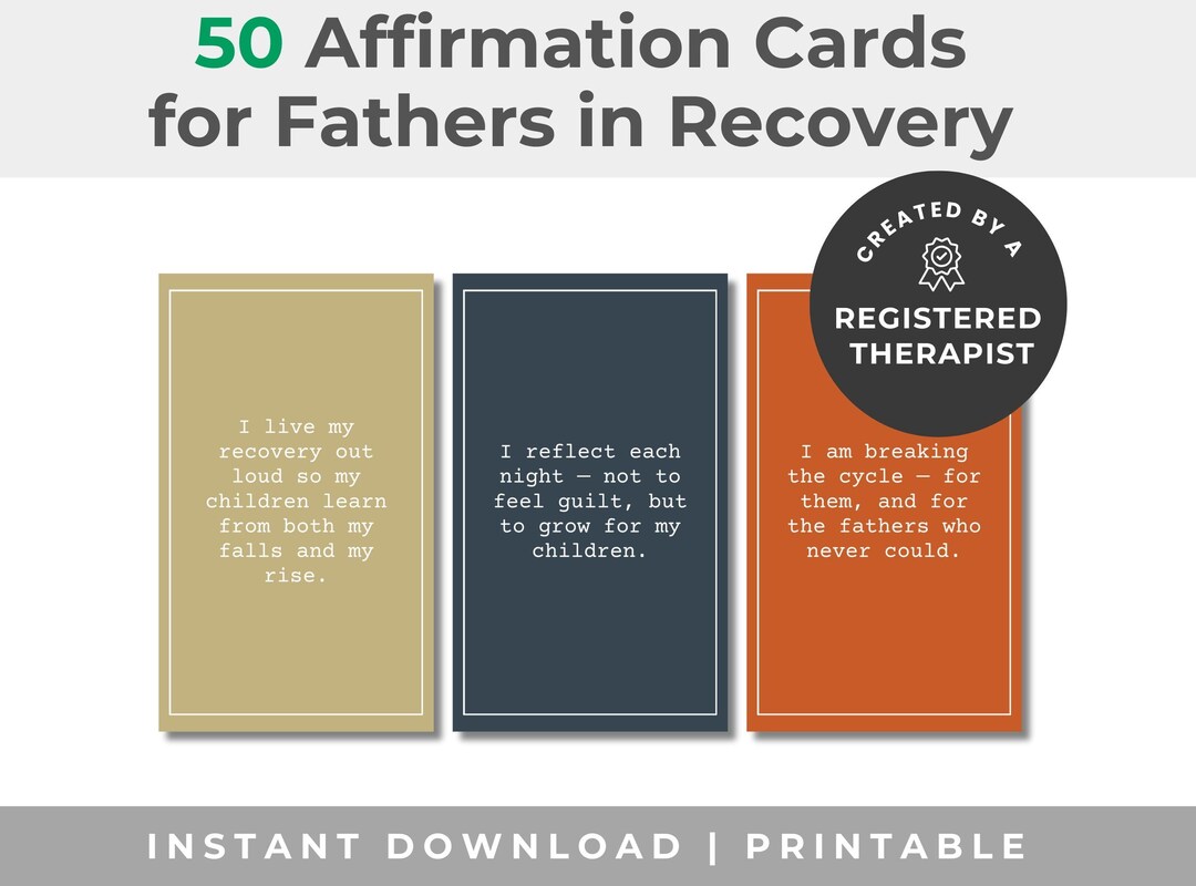 Sobriety Affirmations Cards for Dads, Printable Addiction Recovery, 12 ...