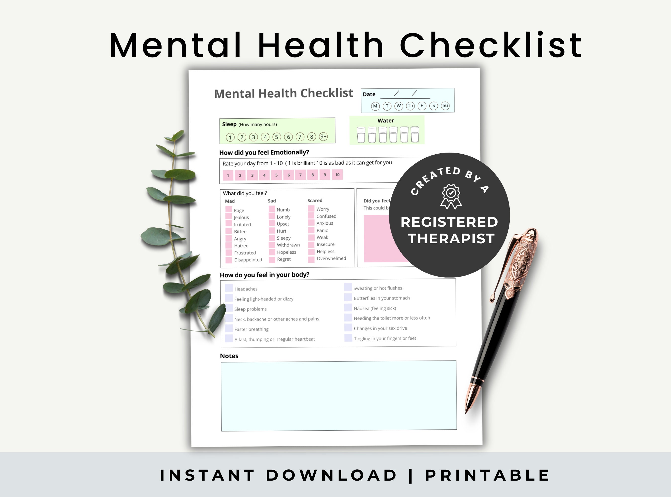 Mental Health Checklist for Adults, Mental Health Tracker, Daily Mood ...