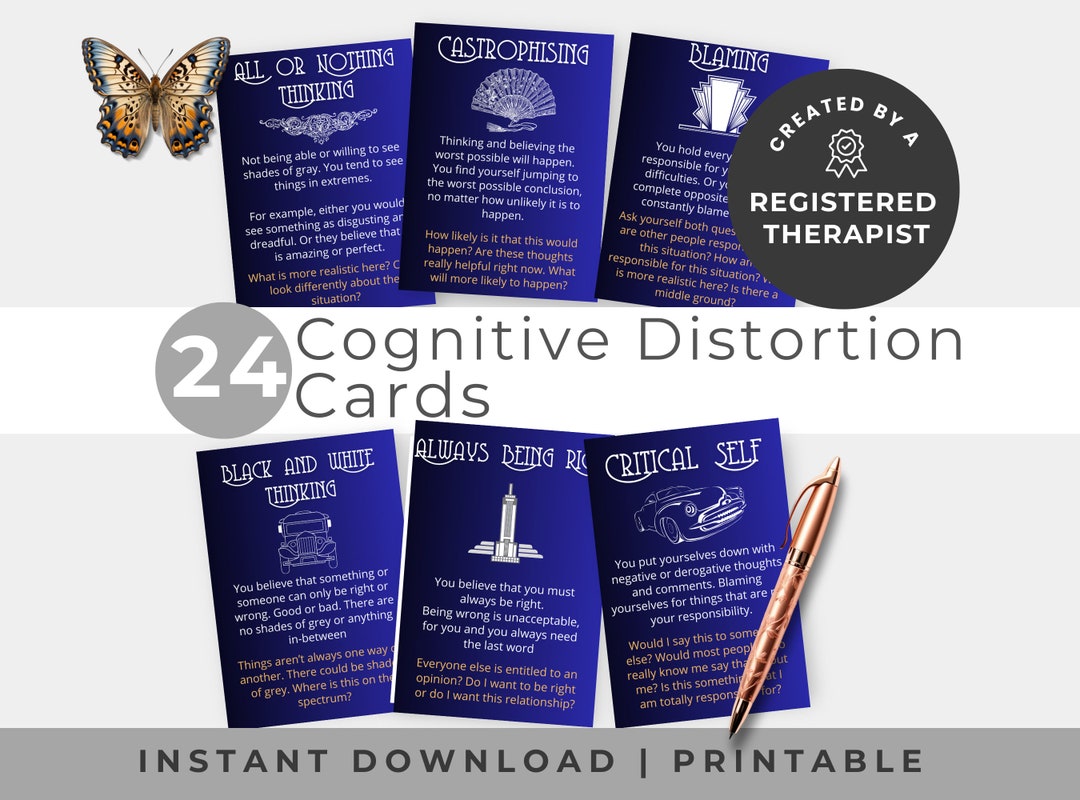 Cognitive Distortion Flashcards, Cbt Coping Cards, Blue Cognitive ...