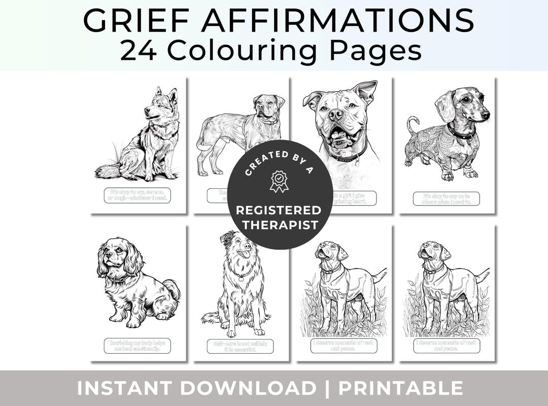 Grief Coloring Book, Bereavement Activity With Dog Breeds, 24 Page PDF ...