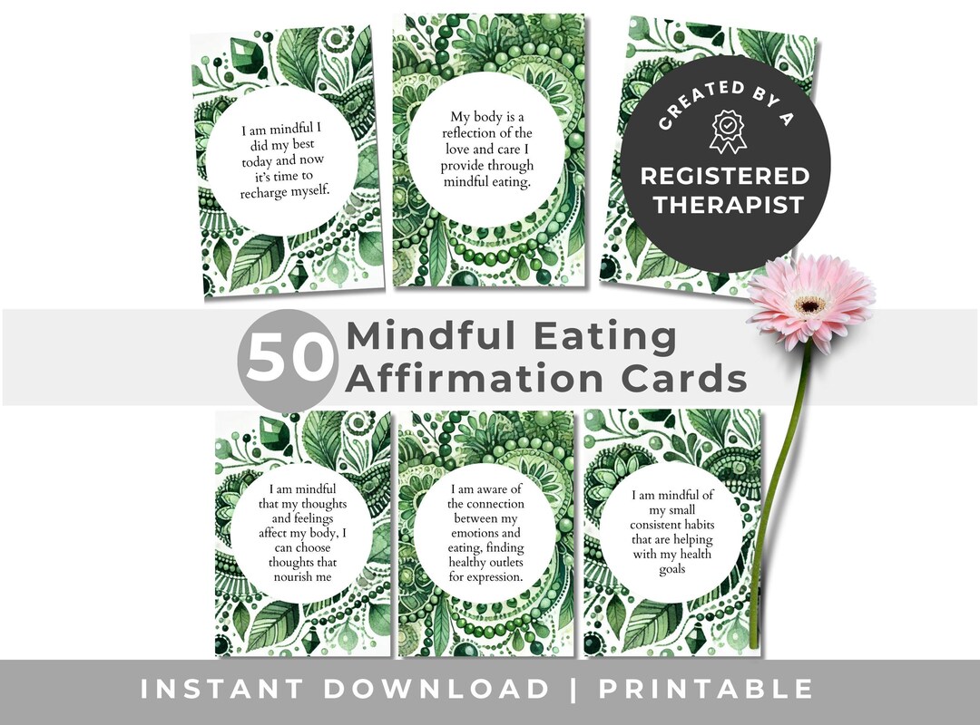 Mindful Eating Affirmation Cards, Weight Loss Affirmation Cards, Green ...