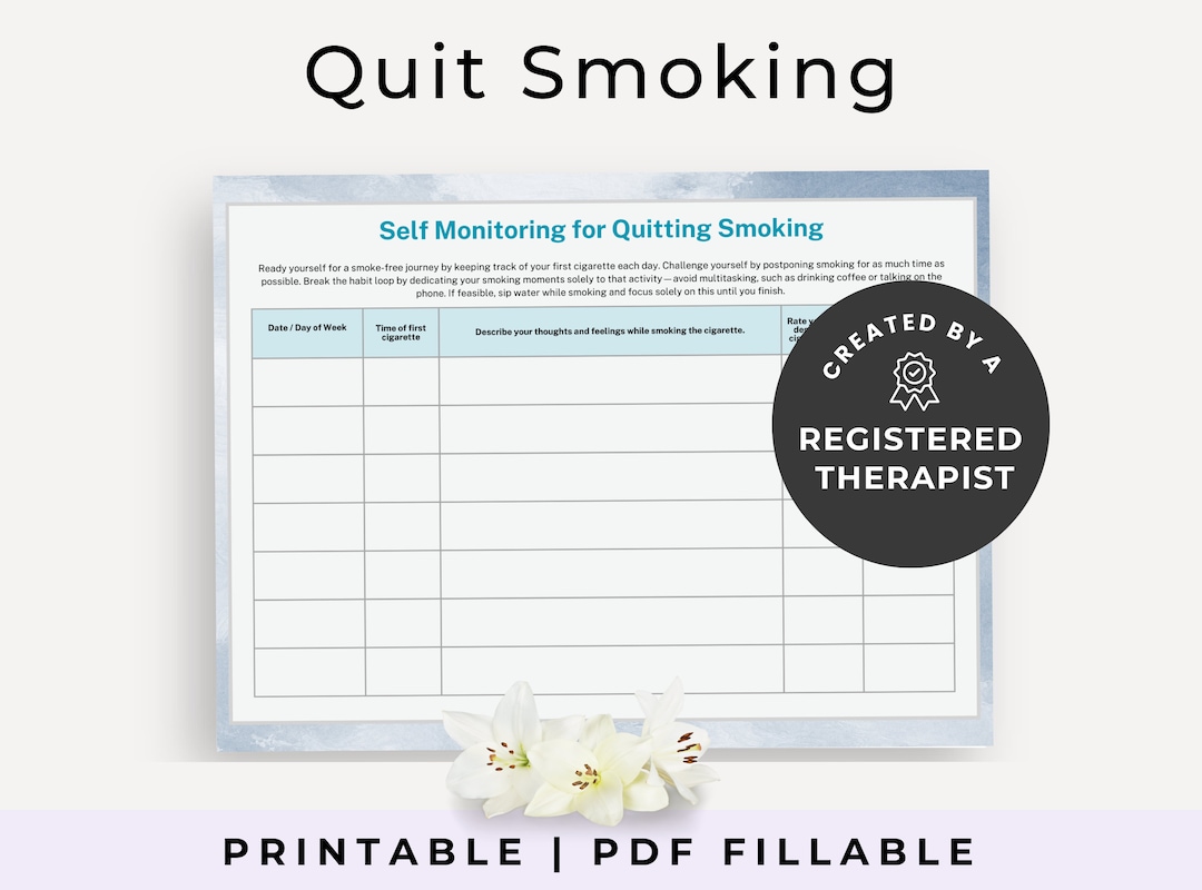 Quit Smoking Tracker, Stop Smoking Worksheet, Self Monitoring for ...