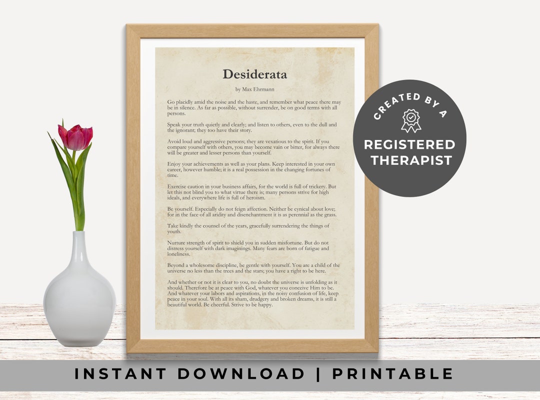 Desiderata Poster PDF, Max Ehrmann, Vintage Therapy Room Decor, Poem ...